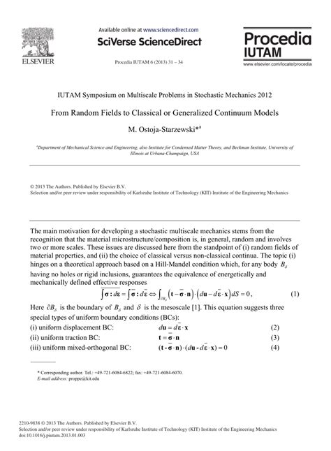 Pdf From Random Fields To Classical Or Generalized Continuum Models