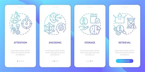 Memorizing Information Process Blue Gradient Onboarding Mobile App Screen Walkthrough 4 Steps