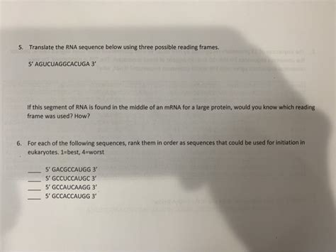 Solved 5 Translate The Rna Sequence Below Using Three