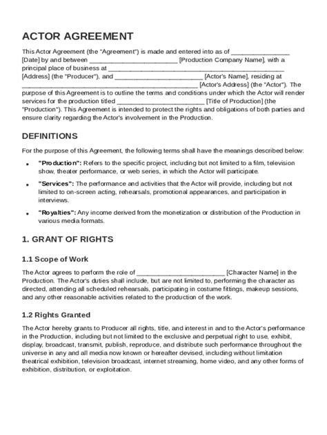 Actor Agreement Template Fill Out And Sign Online Dochub