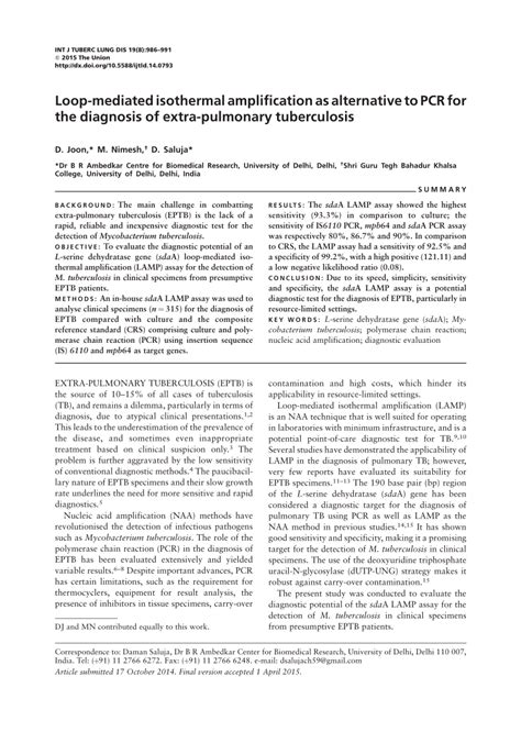 Pdf Loop Mediated Isothermal Amplification As Alternative To Pcr For The Diagnosis Of Extra