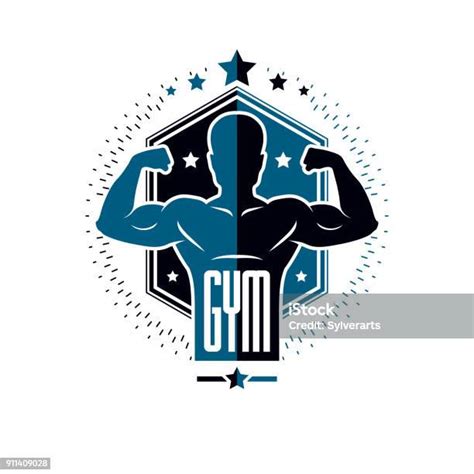 보디 빌딩 및 피트 니스 스포츠 서식 파일이 빈티지 스타일 벡터 상징 와 보디 실루엣 건강한 생활방식에 대한 스톡 벡터 아트 및 기타 이미지 건강한 생활방식 건축물