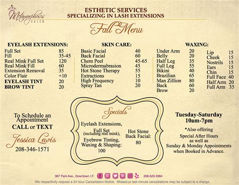 Esthetician Service Menu Template
