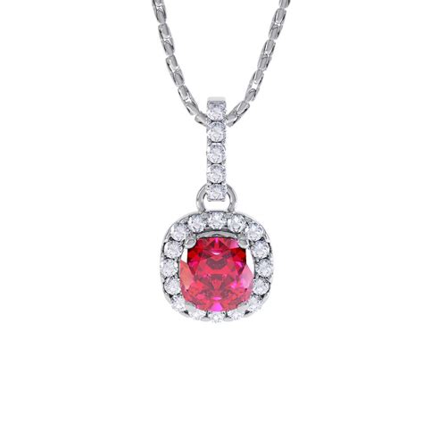Princess 1ct Ruby Halo Platinum Plated Silver Pendantjian London