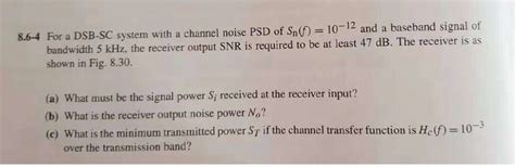 Solved For A DSB SC System With A Channel Noise PSD Of Chegg Com