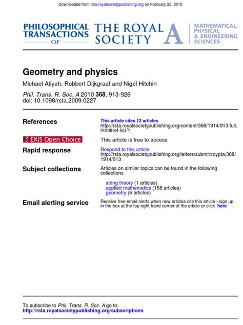 Geometry And Physics By Atiyah Dijkgraaf Hitchin Pdf Quantum Field Theory Gauge Theory
