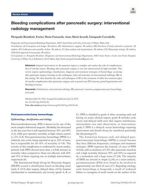 Pdf Bleeding Complications After Pancreatic Surgery Interventional Radiology Management