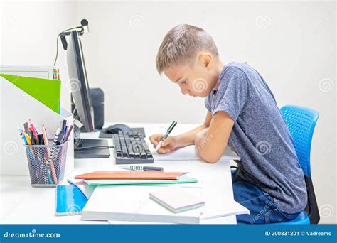 Teenage Boy With Computer Having Video Call Virtual Online Leasson