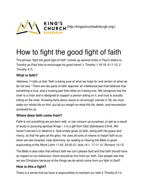 Fighting The Good Fight Of Faith Pdf Faith Paul The Apostle