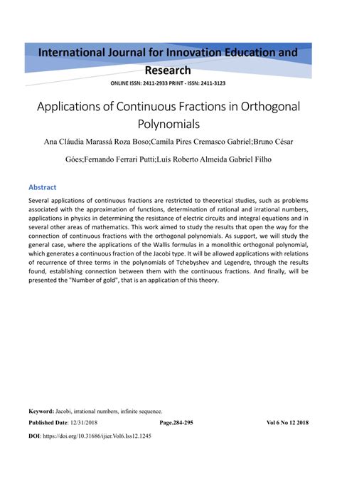 Pdf Applications Of Continuous Fractions In Orthogonal Polynomials