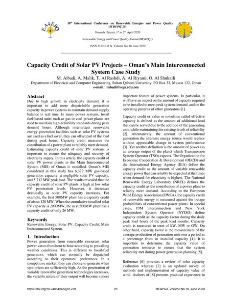 pdf capacity credit of solar pv projects oman s main interconnected