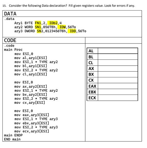 Solved Consider The Following Data Declaration Fill Given