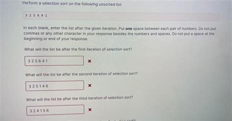 Solved Perform A Selection Sort On The Following Unsorted Chegg