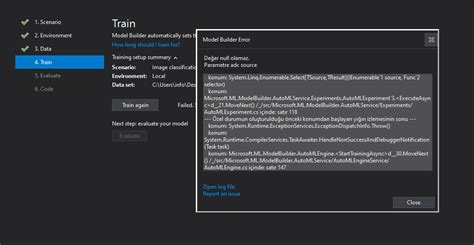 When Start Training It Fails Immediately Issue Dotnet Machinelearning Modelbuilder