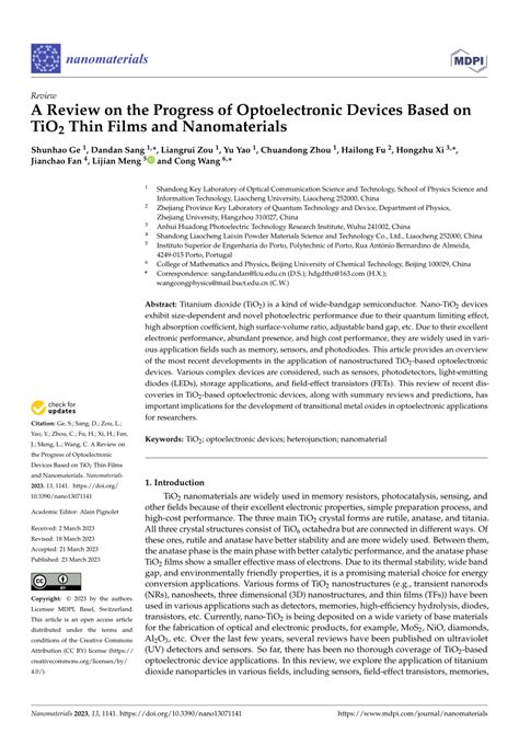 Pdf A Review On The Progress Of Optoelectronic Devices Based On Tio2 Thin Films And Nanomaterials