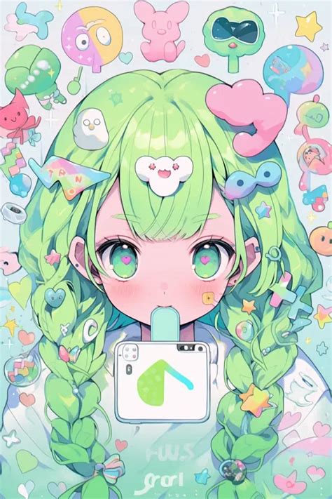 夏季绿色卡通扁平风多巴胺女孩穿搭人物插画