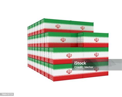 흰색 배경에 이란 플래그와화물 컨테이너의 3d 그림입니다 배달 운송 운송 화물 운송 경제에 대한 스톡 사진 및 기타 이미지 경제 금속 기 Istock