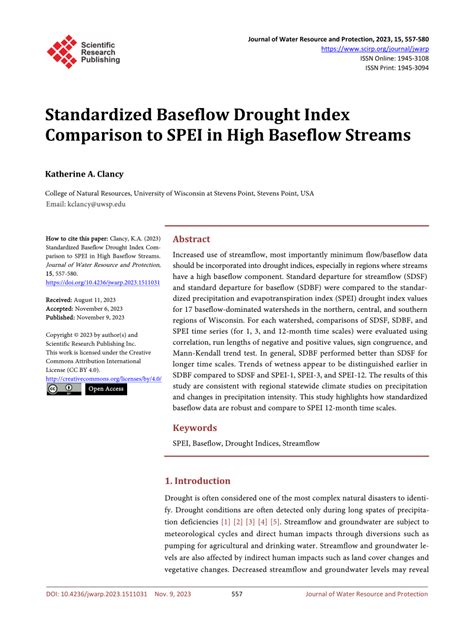 Pdf Standardized Baseflow Drought Index Comparison To Spei In High