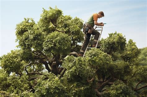 Premium Ai Image Gardener Trimming A Tree Generative Ai