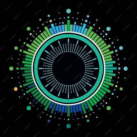 Abstract Vector Explosion Circle Frame With Dots Line Equalizer Pattern In Blue Green Color