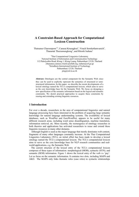 Pdf A Constraint Based Approach For Computational Lexicon Construction