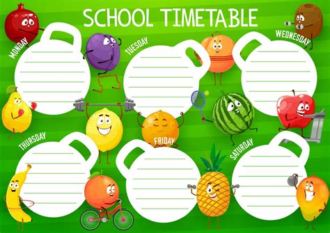 Education School Timetable With Cartoon Fruits 23840417 Vector Art At Vecteezy