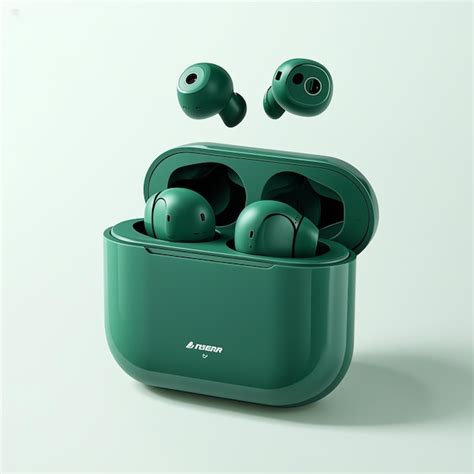 Green Wireless Earbuds With White Background Premium Ai Generated Image