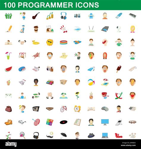 100 Programmer Icons Set Cartoon Style Stock Vector Image And Art Alamy
