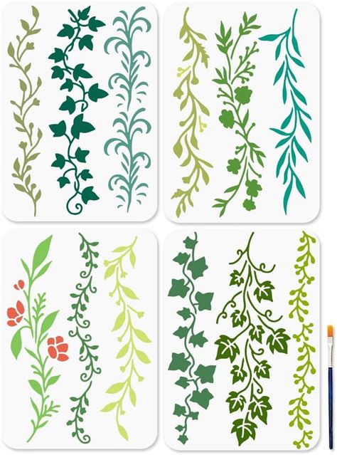12 Style Leaf Vine Stencils Tree Branch Flower Leaf Stencils With Paint