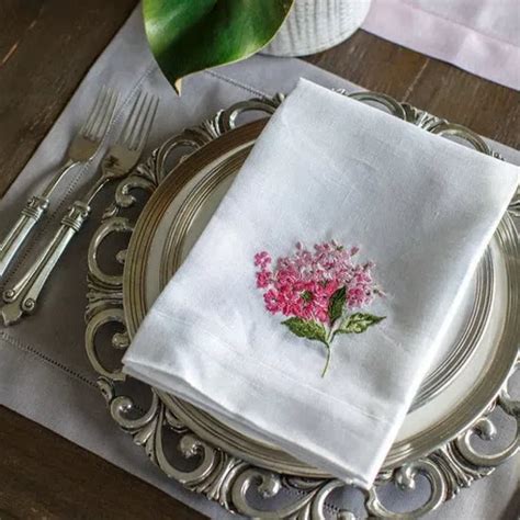 Crown Linen Designs Hydrangea White Pink Tri Fold Napkin Gracious Style