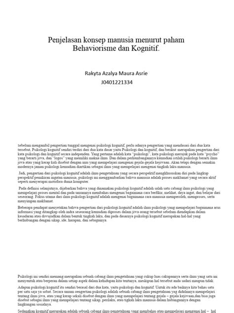 Penjelasan Konsep Manusia Menurut Paham Behaviorisme Dan Kognitif Pdf