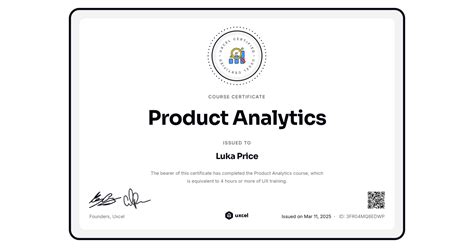 Certificate Of Completion For Product Analytics Uxcel