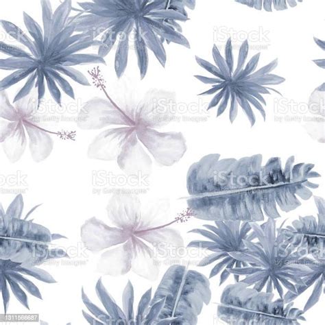 화이트 매끄러운 자연 회색 패턴 잎 네이비 트로피컬 일러스트레이션 인디고 꽃 잎 코발트 수채화 빈티지 블루 스프링 식물 장식