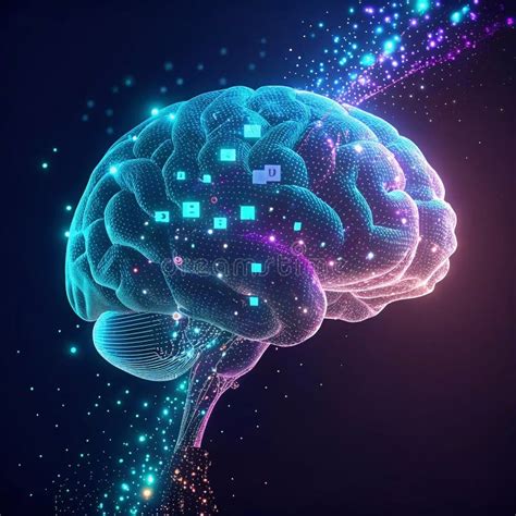 Abstract Human Brain Light Data Visualization With Digital Elements And