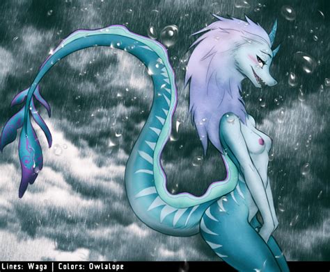 Rule 34 2 Horns 2d Anthro Anthrofied Aquatic Dragon Blue Body Blue Fur Breasts Claws Cloud
