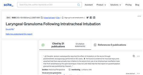 Laryngeal Granuloma Following Intratracheal Intubation Scite Report