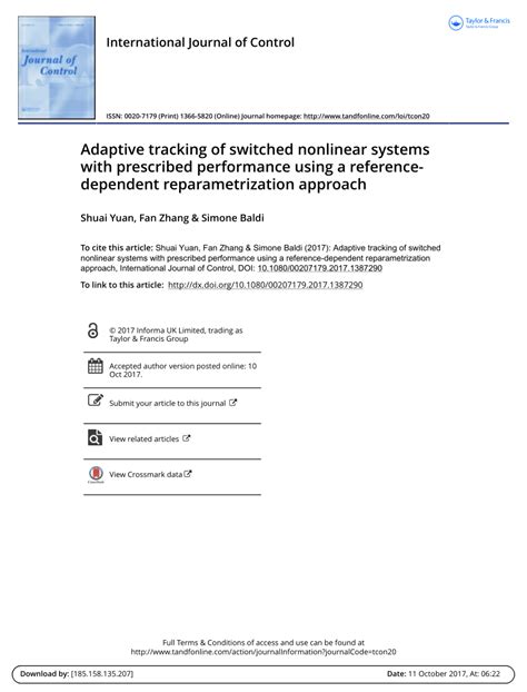 Pdf Adaptive Tracking Of Switched Nonlinear Systems With Prescribed Performance Using A