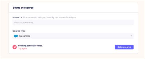 Source Salesforce Fetching Connector Failed Connector Questions