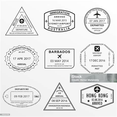 여권 스탬프 세트 국제 공항 비자 및 사용자 지정 우표 벡터 그림입니다 인도 인도아 대륙에 대한 스톡 벡터 아트 및 기타 이미지