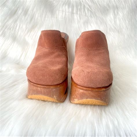 Vintage Shoes Vintage 97s Wood Suede Platform Clogs Poshmark