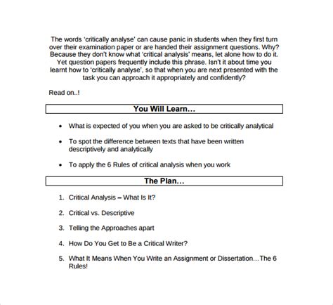 FREE Sample Critical Analysis Templates In Google Docs MS Word Pages PDF