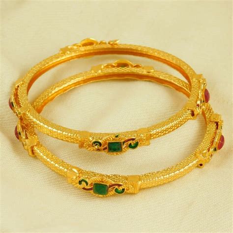 2 Pcs Designer Bangle Set For Women Gold Plated Kangan Girls Wedding