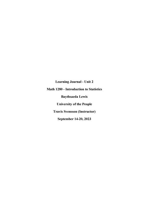Math 1280 Learning Journal Unit 2 Learning Journal Unit 2 Math 1280 Introduction To