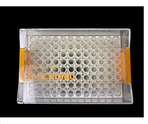 diaago 2d data matrix coded external thread screw cap in micronic 96