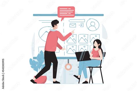 Ui And Ux Design Concept With People Scene In Flat Style Man And Woman