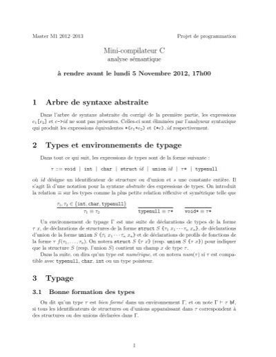 mini compilateur c 1 arbre de syntaxe abstraite 2 types et lri