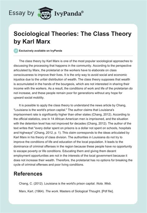 Sociological Theories The Class Theory By Karl Marx 305 Words