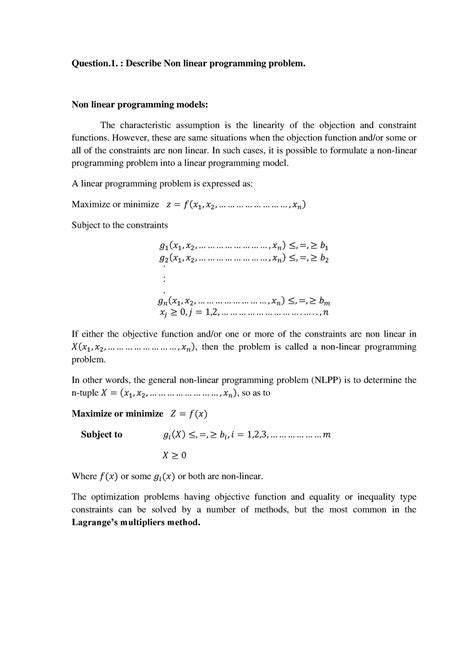 8 Non Linear Programming B Question Describe Non Linear