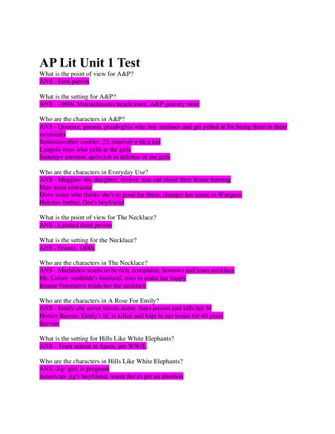 Ap Lit Unit 1 100 Accurate Answers Scholarfriends