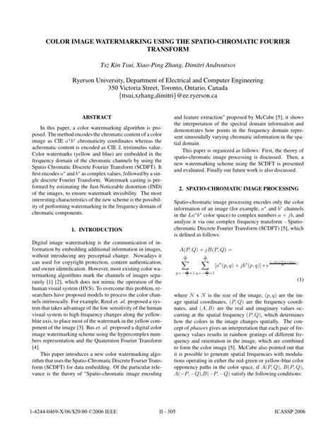 Pdf Color Image Watermarking Using The Spatio Chromatic Fourier Transform
